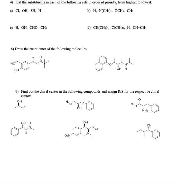 Solved 4) List the substituents in each of the following | Chegg.com