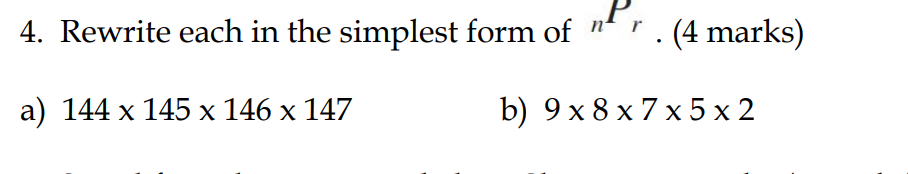 Solved 4. Rewrite each in the simplest form of nPr. (4 | Chegg.com
