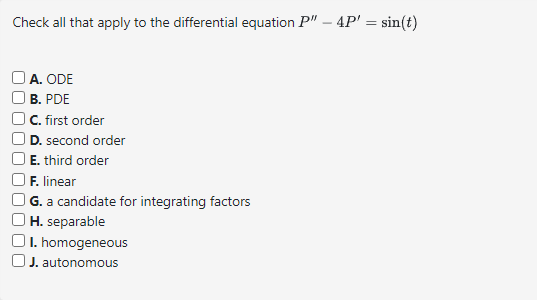 Solved Check all that apply to the differential equation | Chegg.com