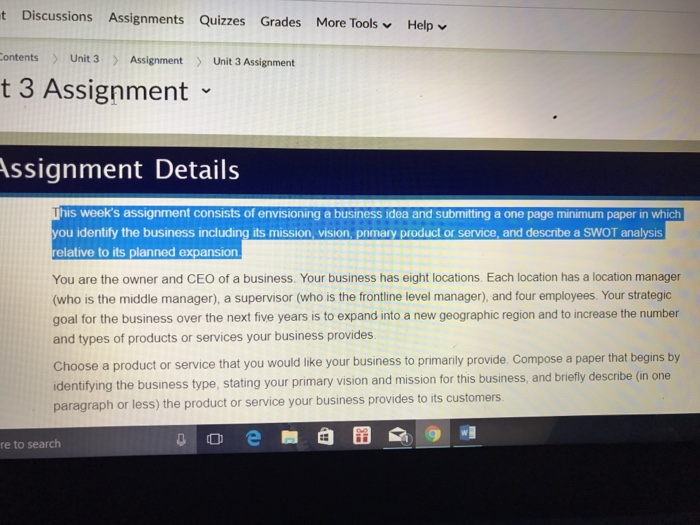 Solved This week's assignment consists of envisioning a | Chegg.com