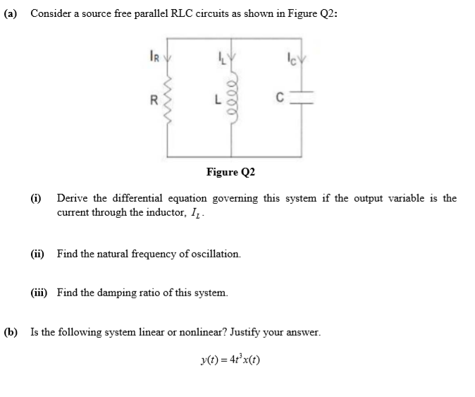 Solved (a) Consider a source free parallel RLC circuits as | Chegg.com