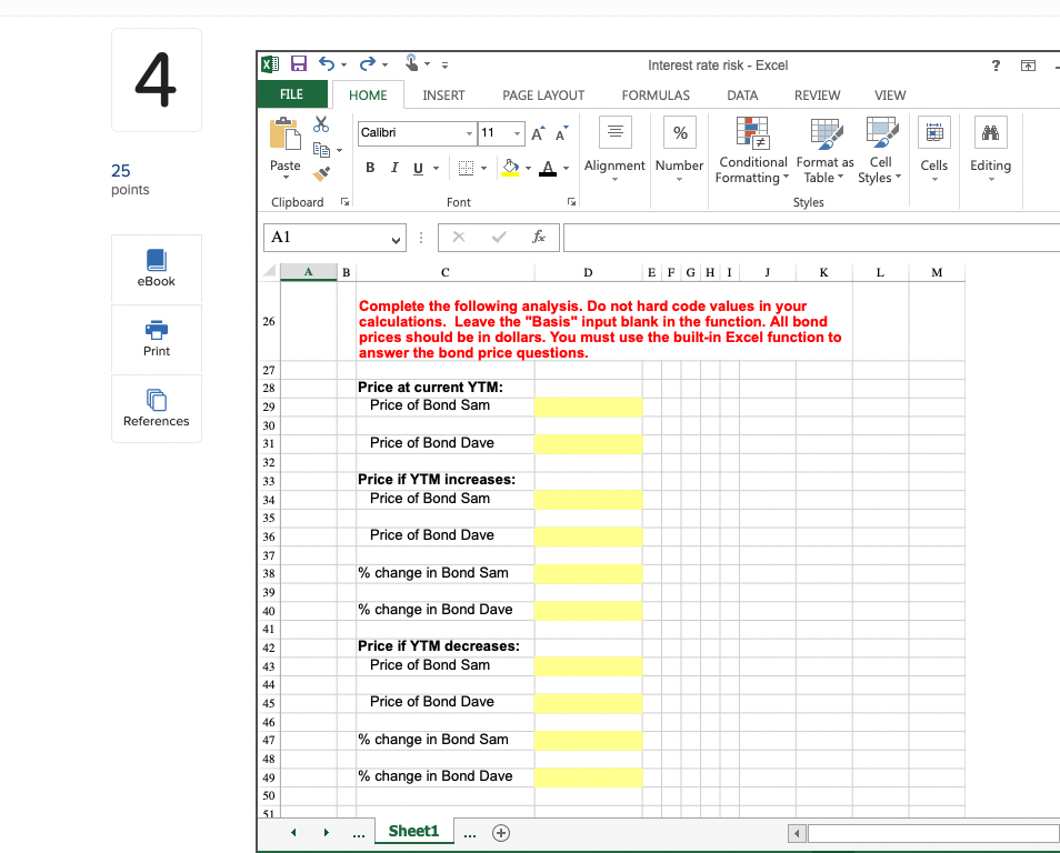 Solved का 4 Interest rate risk - Excel FORMULAS DATA REVIEW | Chegg.com