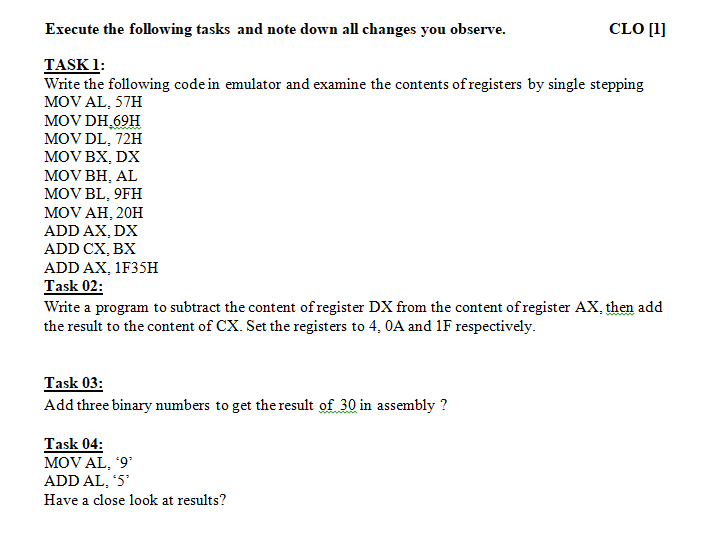 Solved Execute the following tasks and note down all changes | Chegg.com
