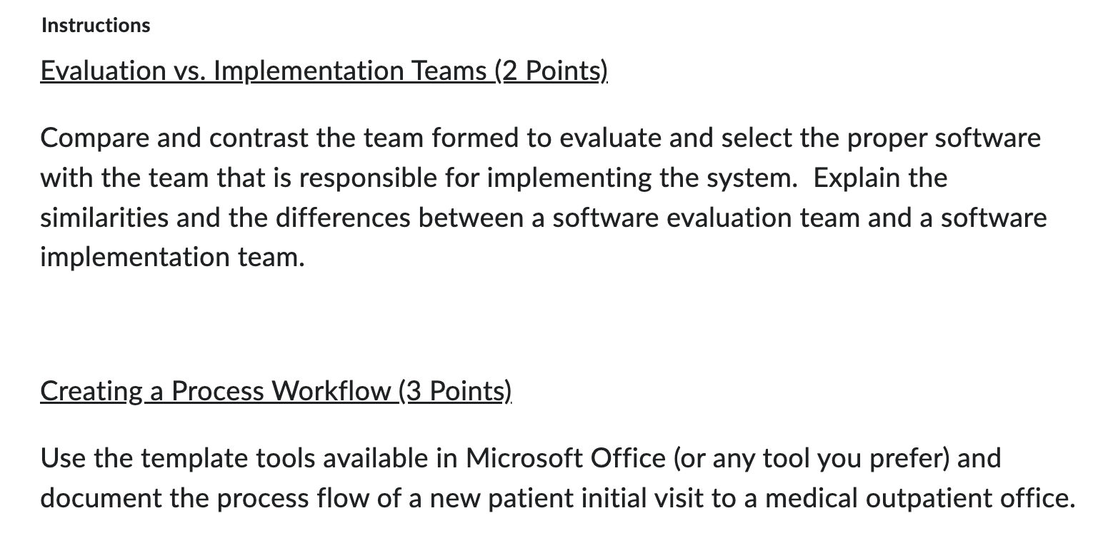 Solved Evaluation vs. Implementation Teams (2 Points). | Chegg.com