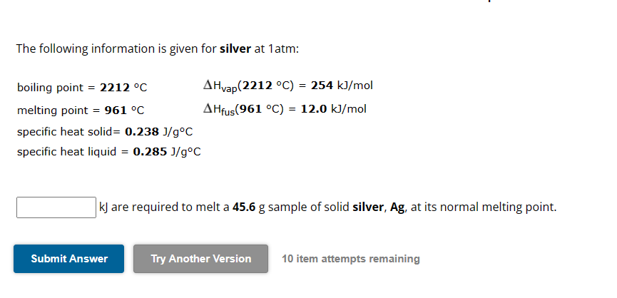 Solved The following information is given for silver at 1 | Chegg.com