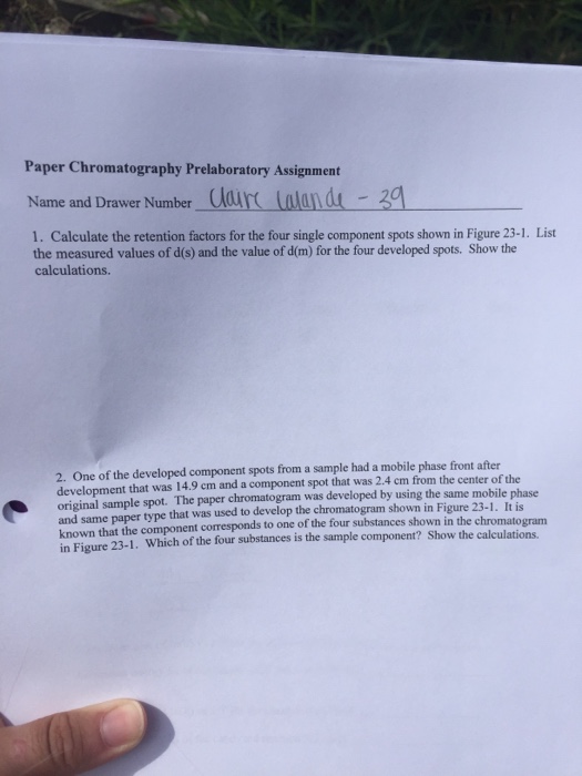 Paper Chromatography Prelaboratory Assignment Name | Chegg.com