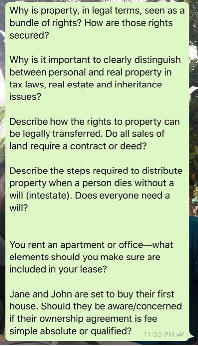 Solved Why is property, in legal terms, seen as a bundle of | Chegg.com