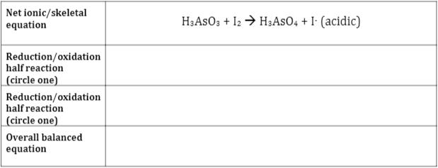 Solved Net ionic/skeletal equation H3ASO3 + 12 → H:AsO4 + I. | Chegg.com
