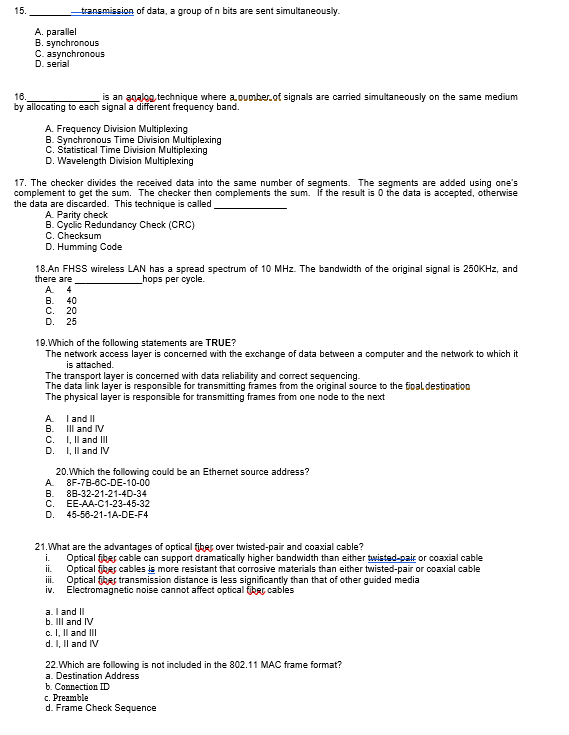 Solved 15. transmission of data, a group of n bits are sent | Chegg.com