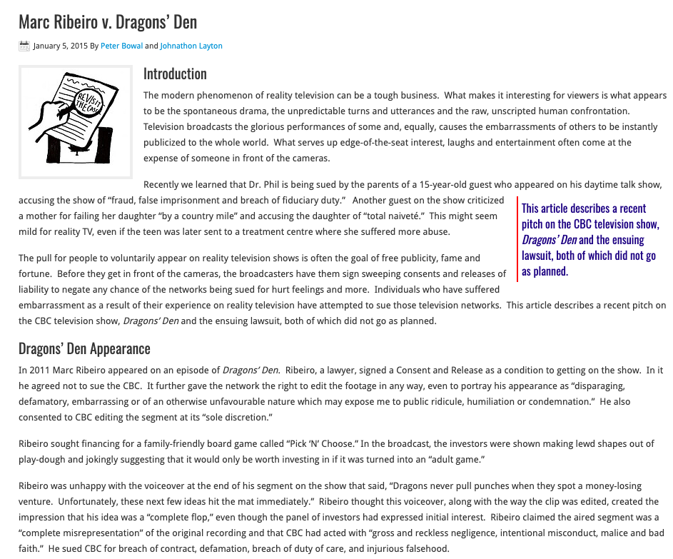Solved Marc Ribeiro v. Dragons' Den January 5, 2015 By Peter | Chegg.com