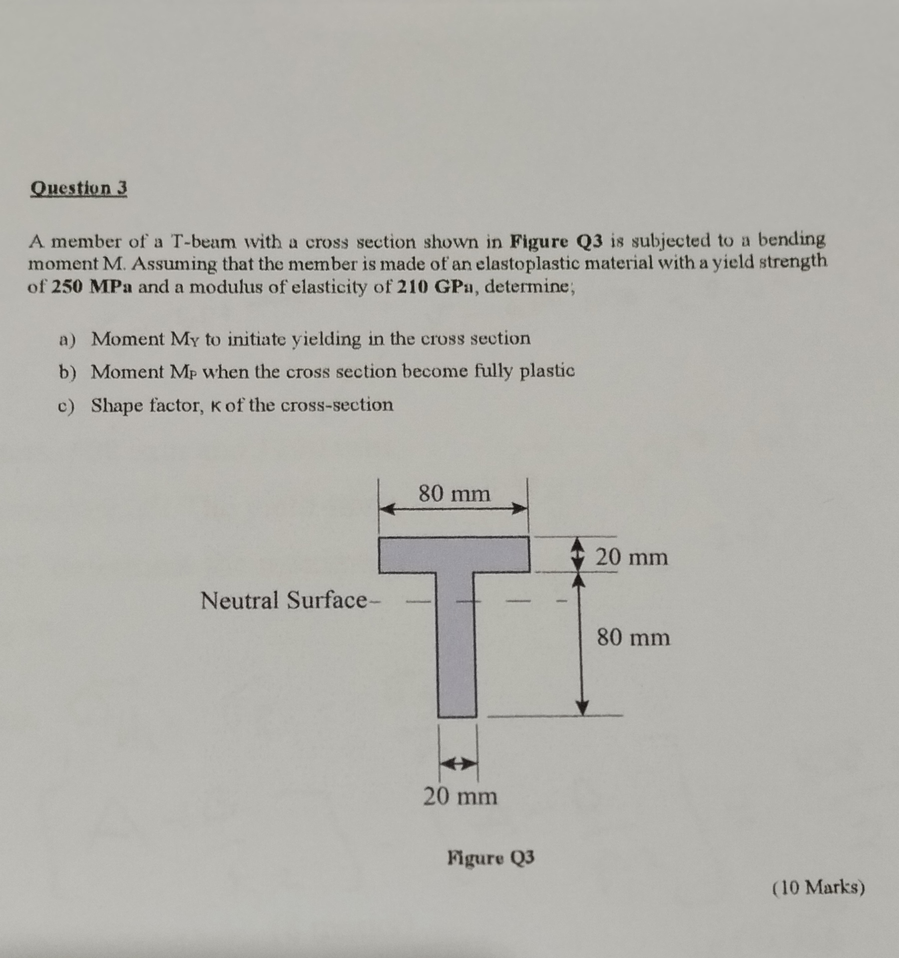 Solved Question 3 A member of a T-beam with a cross section | Chegg.com