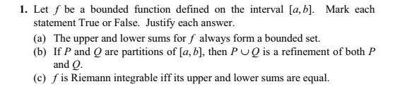 Solved 1. Let f be a bounded function defined on the | Chegg.com