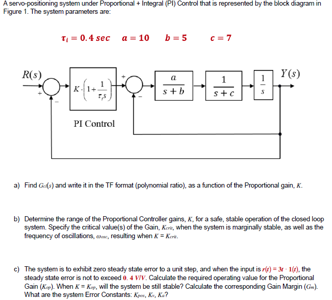 Solved A servo-positioning system under Proportional + | Chegg.com