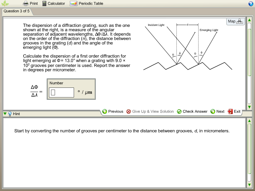 Solved The dispersion of a diffraction grating, such as the | Chegg.com