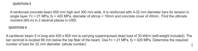 Solved A reinforced concrete beam 650 mm high and 300 mm | Chegg.com