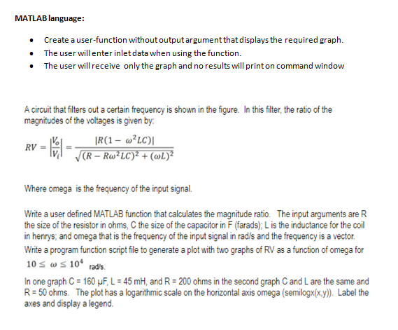 Solved MATLAB language: • • • Create a user-function without | Chegg.com