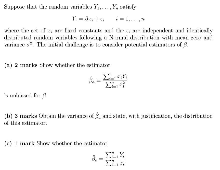 Solved Suppose That The Random Variables Yi·x Satisfy 6405