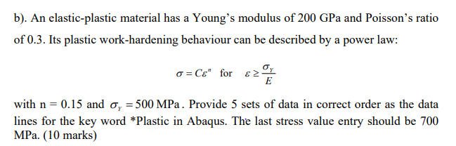 Solved b). An elastic-plastic material has a Young's modulus | Chegg.com