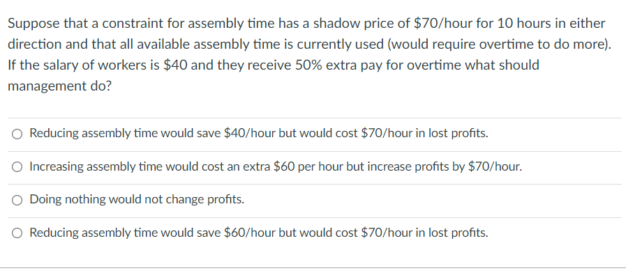 Solved Suppose that a constraint for assembly time has a | Chegg.com