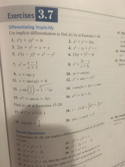 Solved Exercises 3.7 Differentiating Implicitly Use implicit | Chegg.com