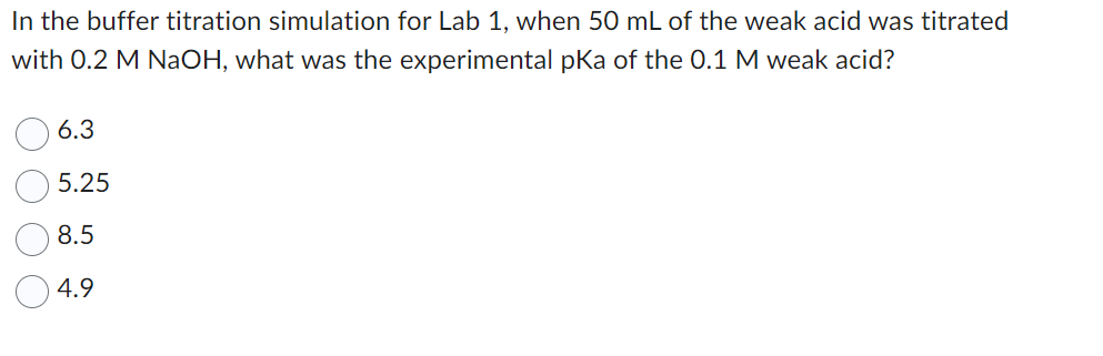 In the buffer titration simulation for Lab 1, when 50 | Chegg.com