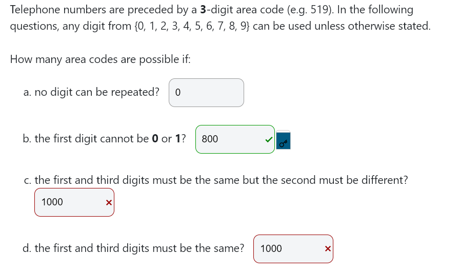 Solved Telephone numbers are preceded by a 3-digit area code | Chegg.com