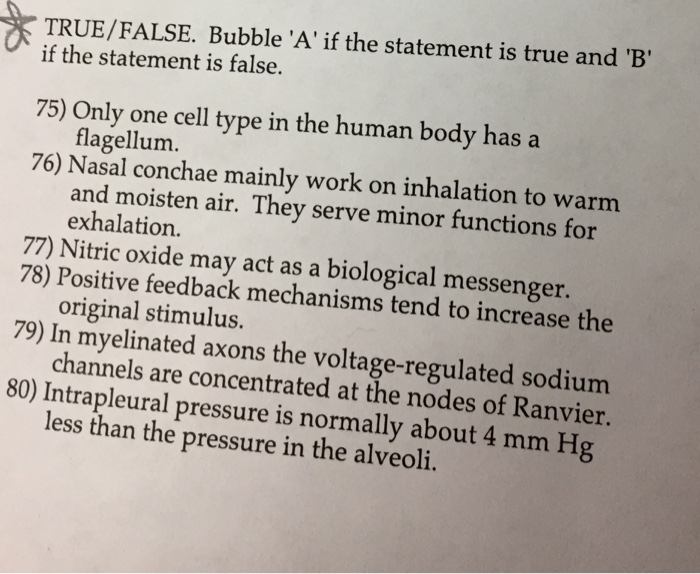 Solved TRUE/FALSE. Bubble 'A' if the statement is true and | Chegg.com