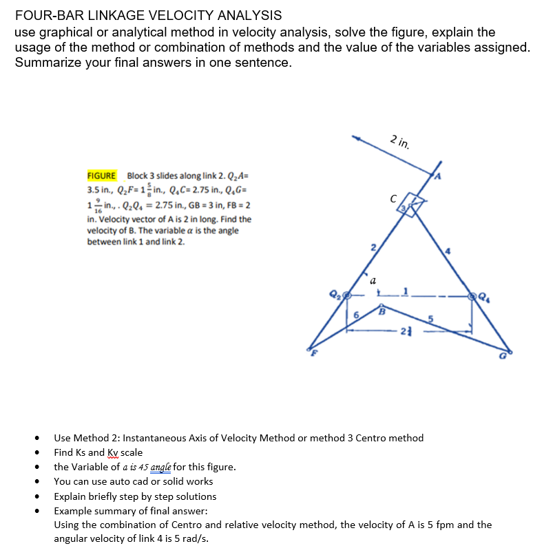 FOUR-BAR LINKAGE VELOCITY ANALYSIS use graphical or | Chegg.com