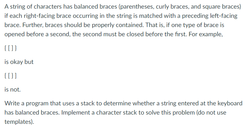Solved A string of characters has balanced braces | Chegg.com Solved A string of characters has balanced braces | Chegg.com