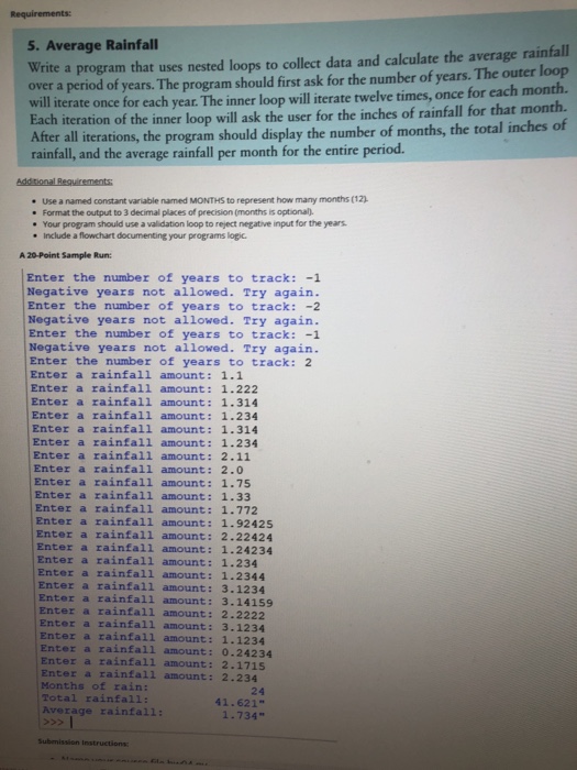Solved 5 Average Rainfall Rite A Program That Uses Nested Chegg