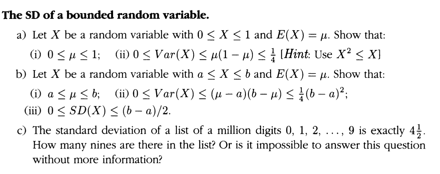 Solved The SD of a bounded random variable. a) Let X be a | Chegg.com