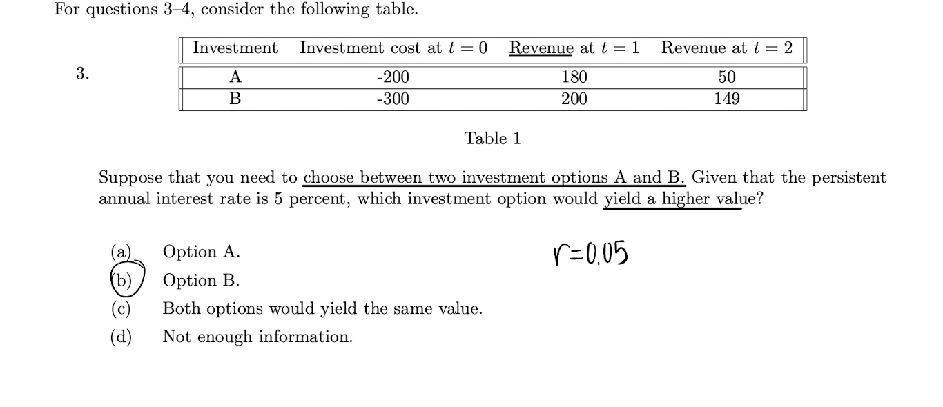 Solved For questions 3−4, consider the following table. 3. | Chegg.com
