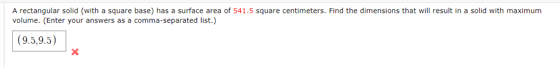 Solved A rectangular solid (with a square base) has a | Chegg.com