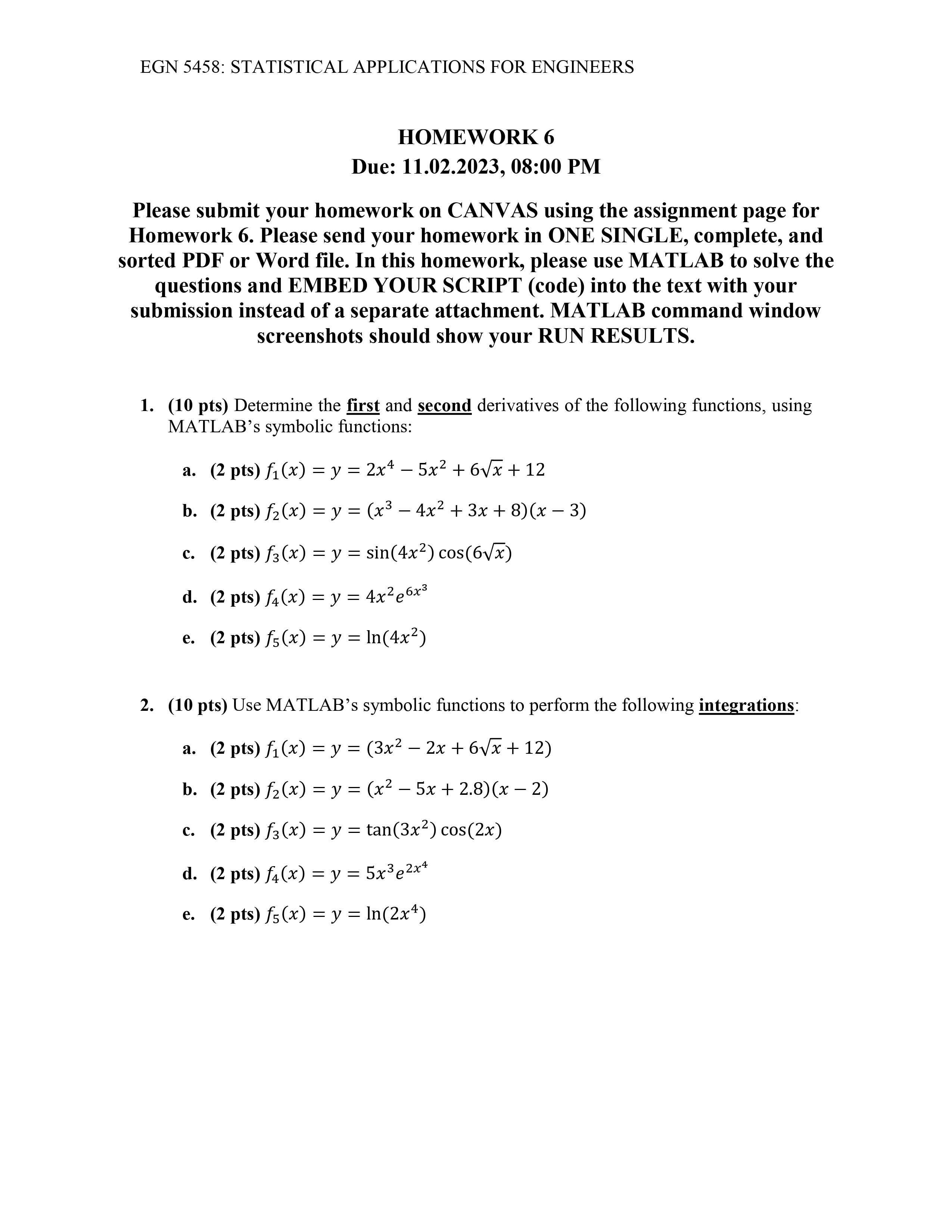 EGN 5458: STATISTICAL APPLICATIONS FOR ENGINEERS | Chegg.com