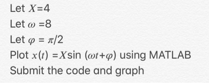 Solved Let X=4 Let w =8 Let Q = 1/2 Plot x(t) = Xsin (@t+) | Chegg.com
