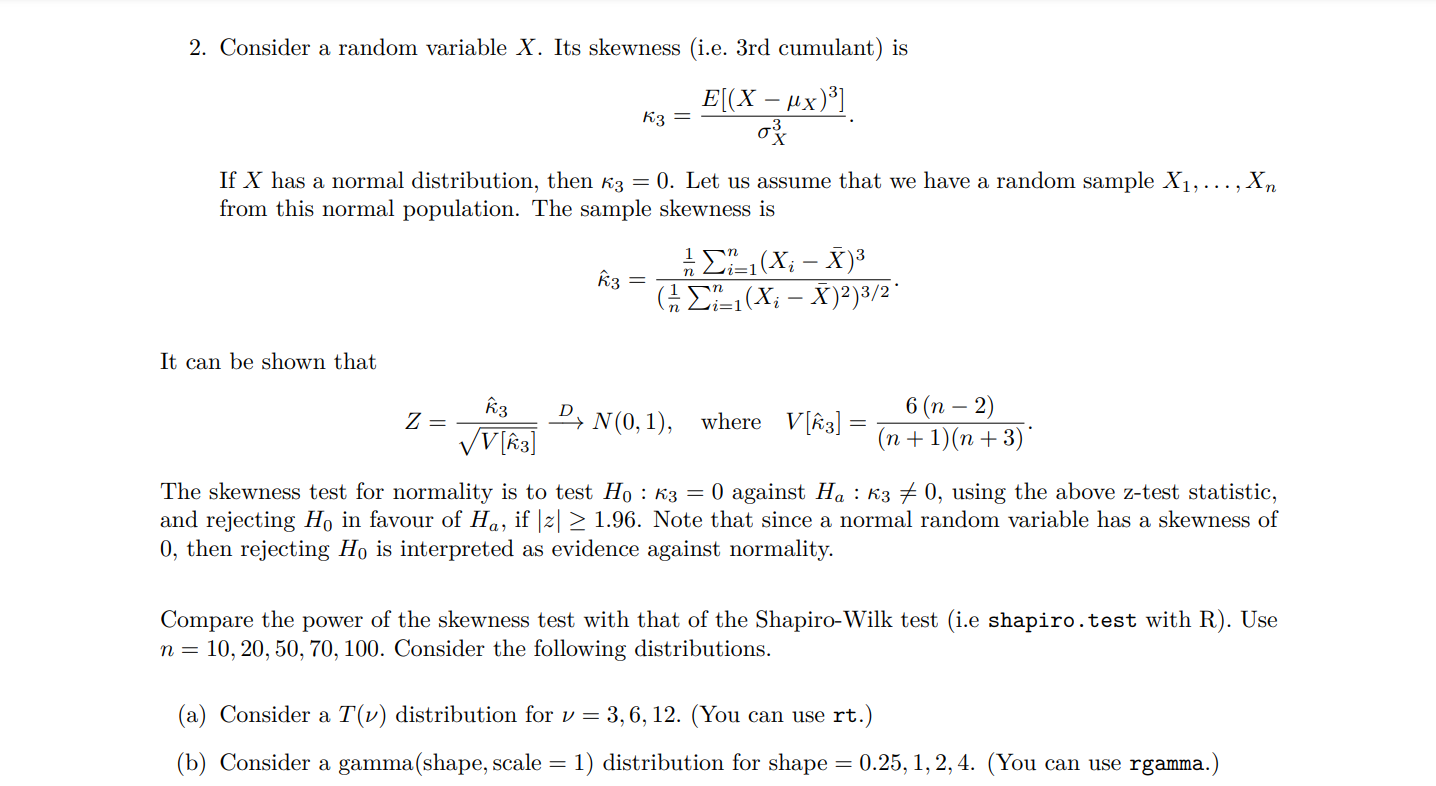 2. Consider a random variable X. Its skewness (i.e. | Chegg.com
