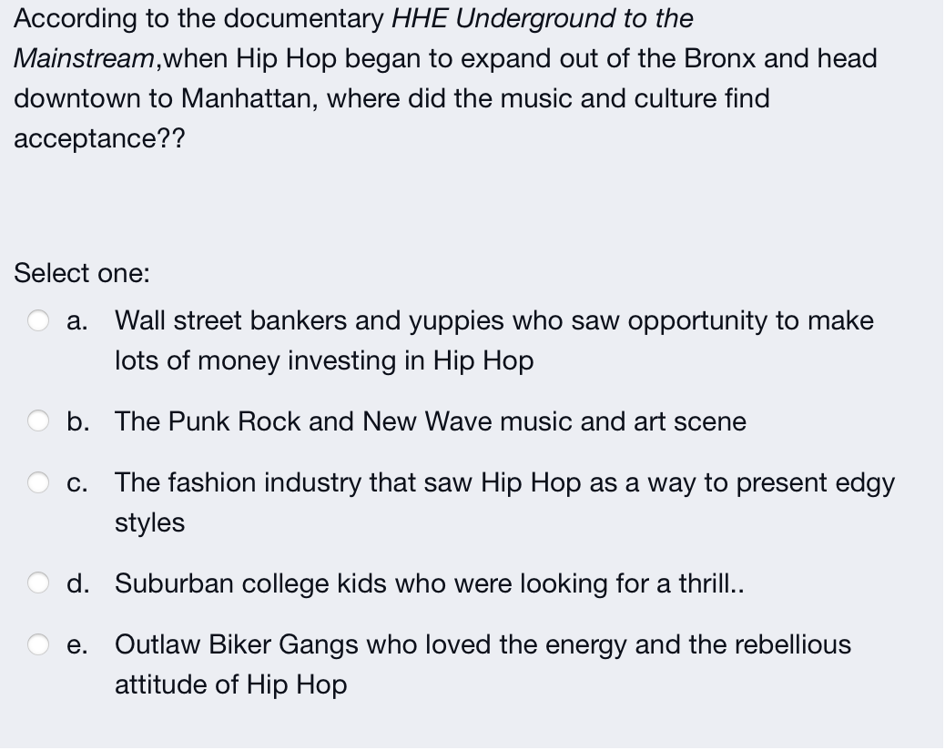 Solved According to the documentary HHE Underground to the | Chegg.com