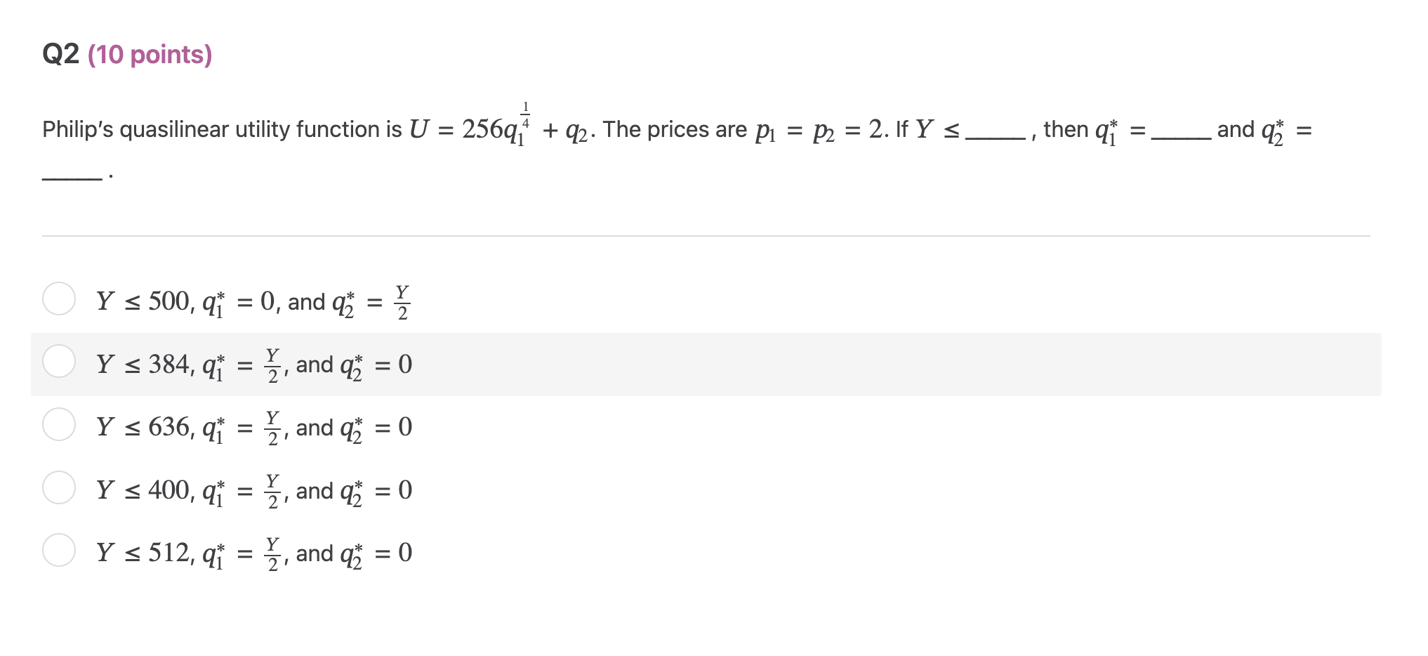 Solved Q2 (10 ﻿points)Philip's quasilinear utility function | Chegg.com