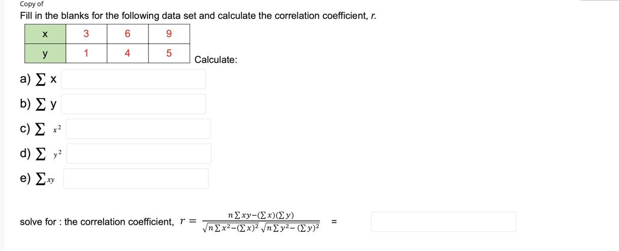 Solved Fill in the blanks for the following data set and | Chegg.com