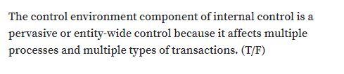 Solved The control environment component of internal control | Chegg.com