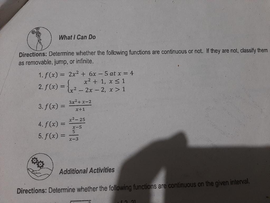 Solved What I Can Do Directions: Determine whether the | Chegg.com