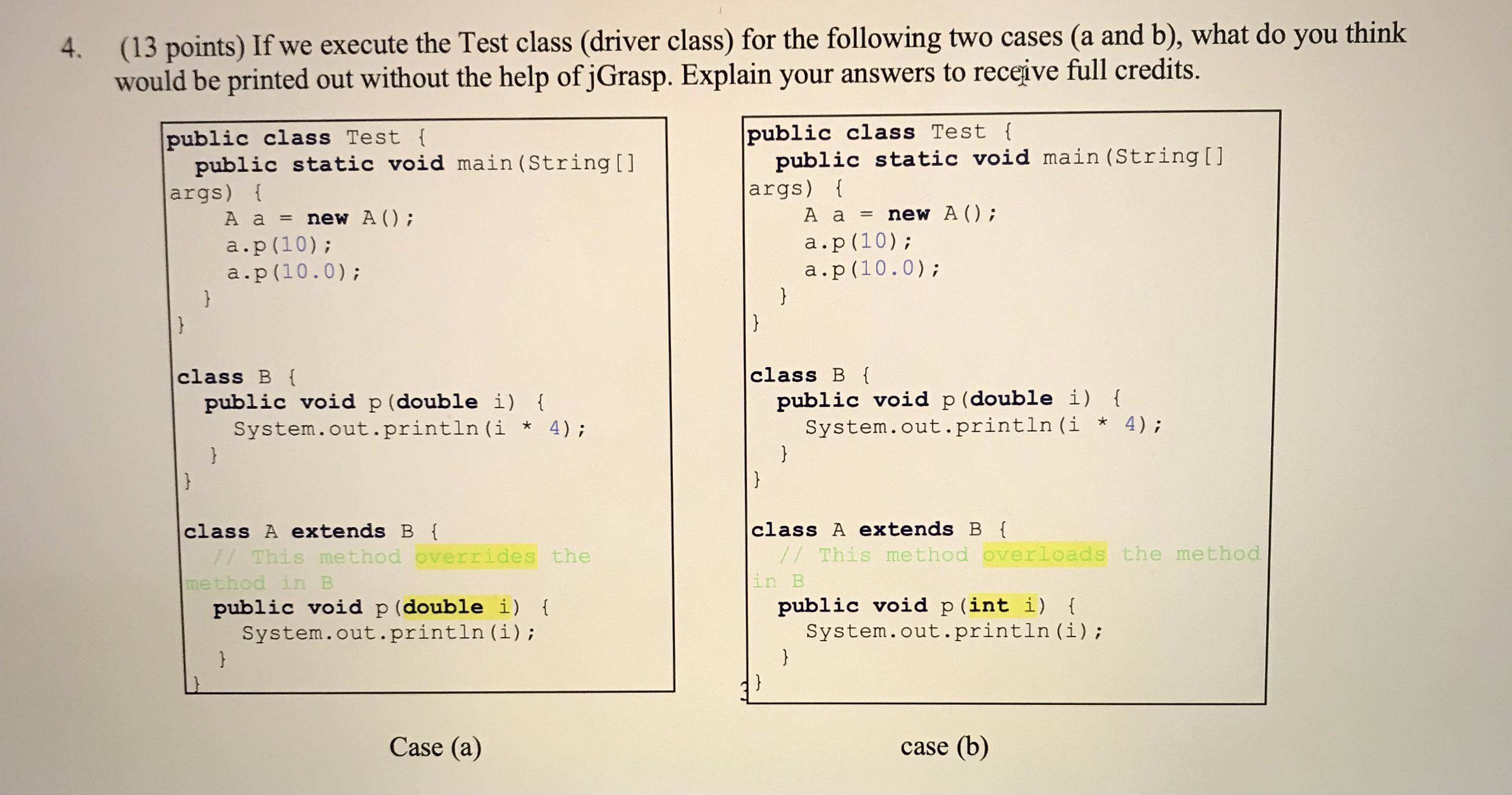 Solved 4. (13 points) If we execute the Test class (driver | Chegg.com