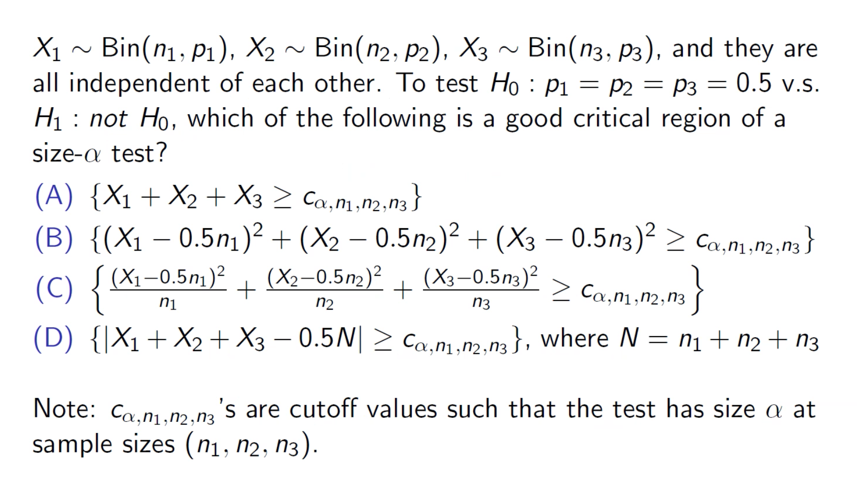 Solved X1∼Bin(n1,p1),X2∼Bin(n2,p2),X3∼Bin(n3,p3), and they | Chegg.com