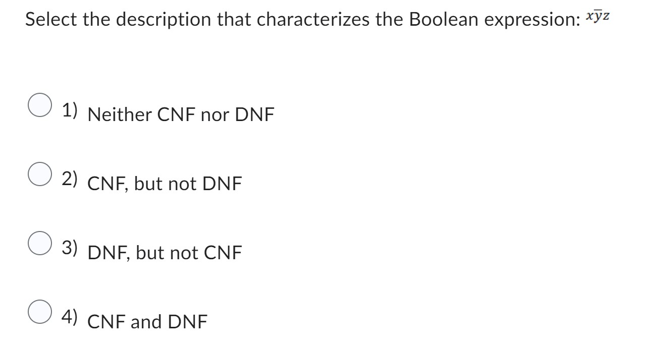 Solved Select the description that characterizes the Boolean | Chegg.com