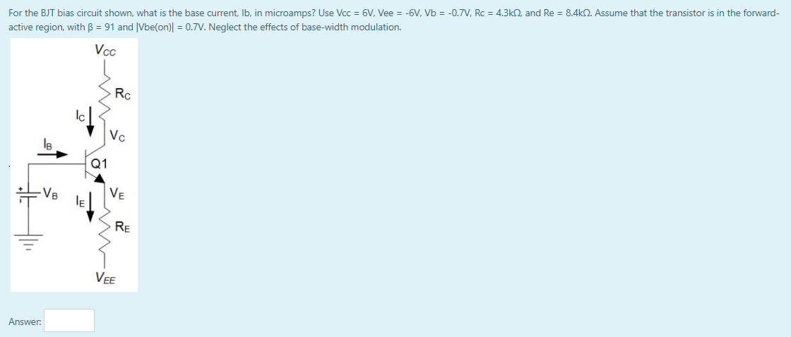 Solved For the BJT bias circuit shown, what is the base | Chegg.com