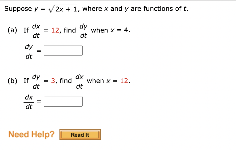 Solved Suppose y=2x+1, where x and y are functions of t. (a) | Chegg.com