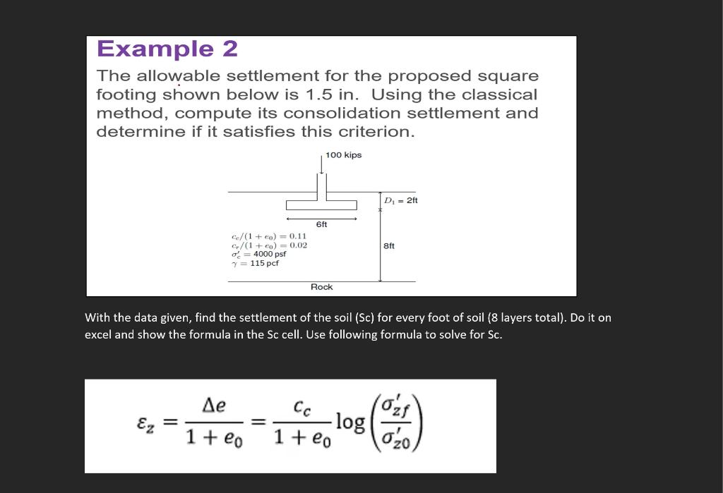 Solved Example 2 The allowable settlement for the proposed | Chegg.com
