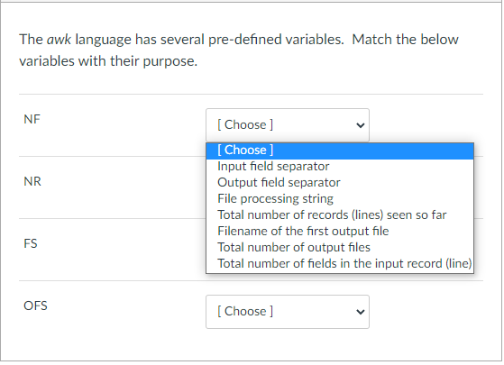 Solved The awk language has several pre-defined variables. | Chegg.com