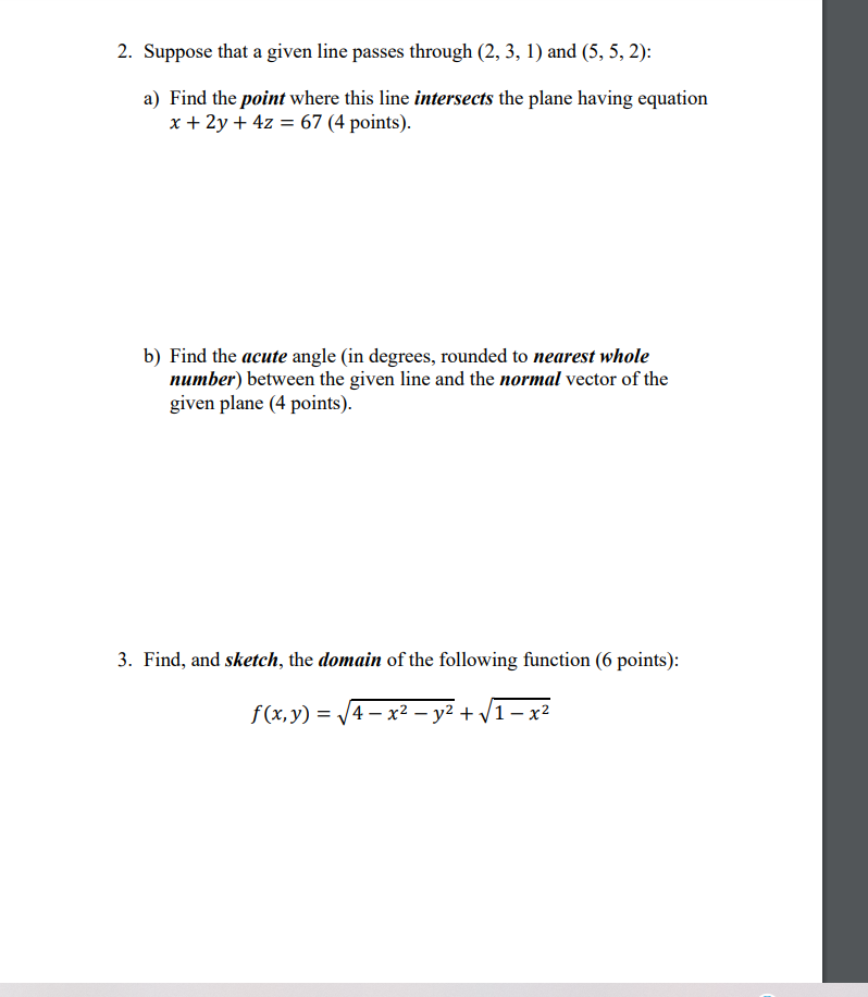 Solved 2. Suppose that a given line passes through (2, 3, 1) | Chegg.com
