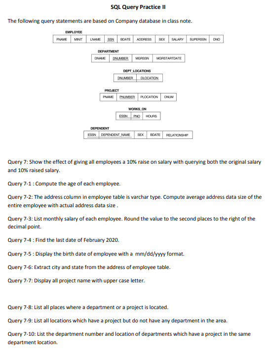 Solved Write a SQL query statement for each question. Make | Chegg.com